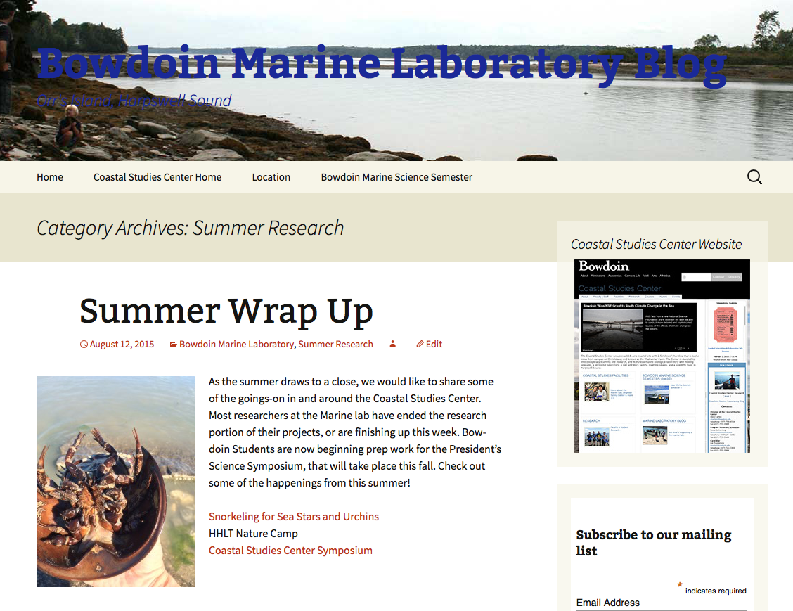 Bowdoin Marine Laboratory - Bowdoin College Research